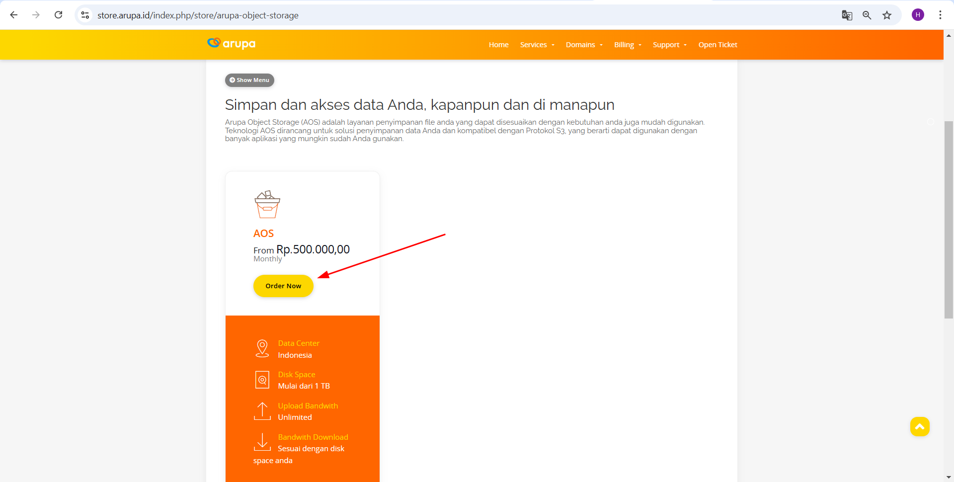 Ordering Arupa Object Storage & Create Bucket – Arupa Cloud Nusantara