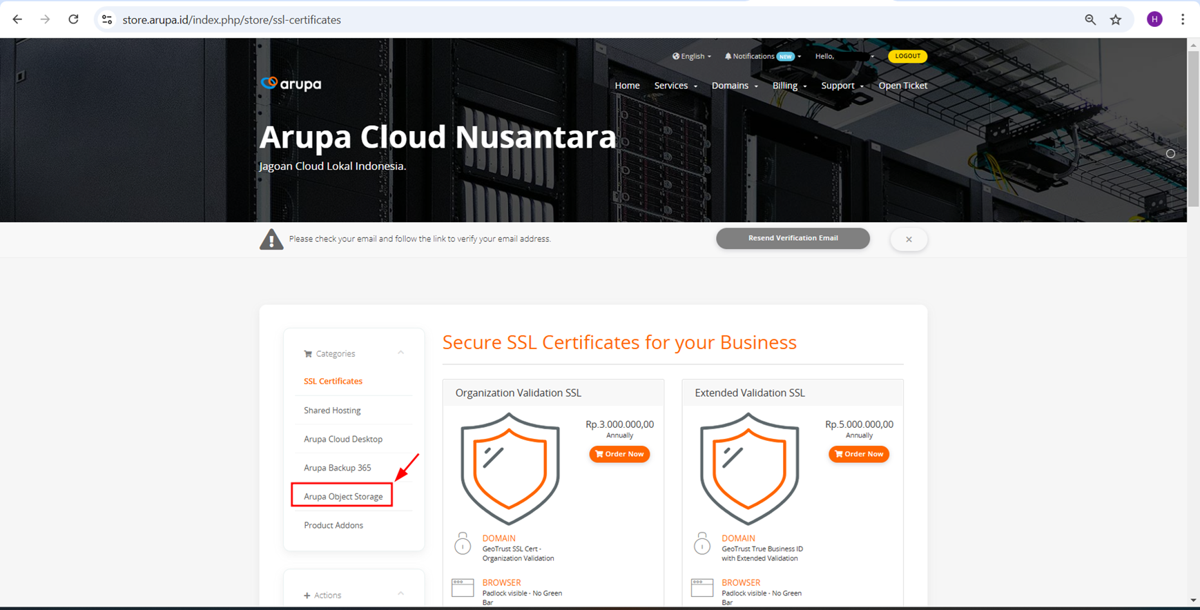 Ordering Arupa Object Storage & Create Bucket – Arupa Cloud Nusantara